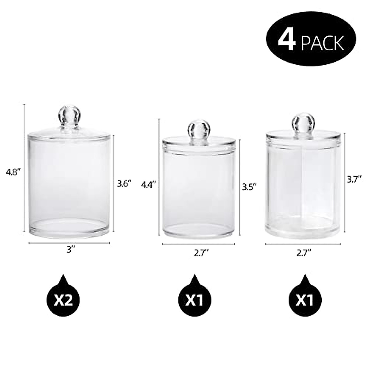 Tbestmax 12 oz, 10 oz Qtip Holder, 4 Pcs Clear Restroom Bathroom Organizers and Storage Containers for Cotton Ball, Cotton Swab, Cotton Round Pads, Floss, Plastic Apothecary Jars Set with Lids