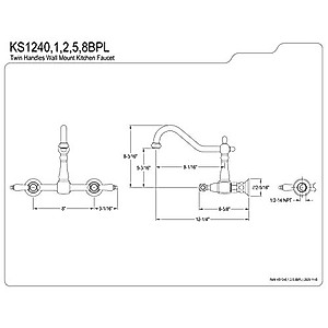 Kingston Brass KS1248BPL Bel Air Wall Mount 8 inch Centerset Kitchen Faucet, 9-7/16 inch In Spout Reach, Brushed Nickel