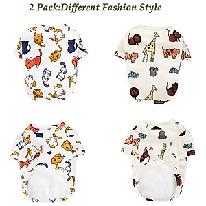 2 Pack Cute Printed Dog Clothes Soft Warm Boy Girl Puppy Shirt Comfort Cat Costume for Small Medium Dogs Cats, Machine Washable Dog Outfits, Large.