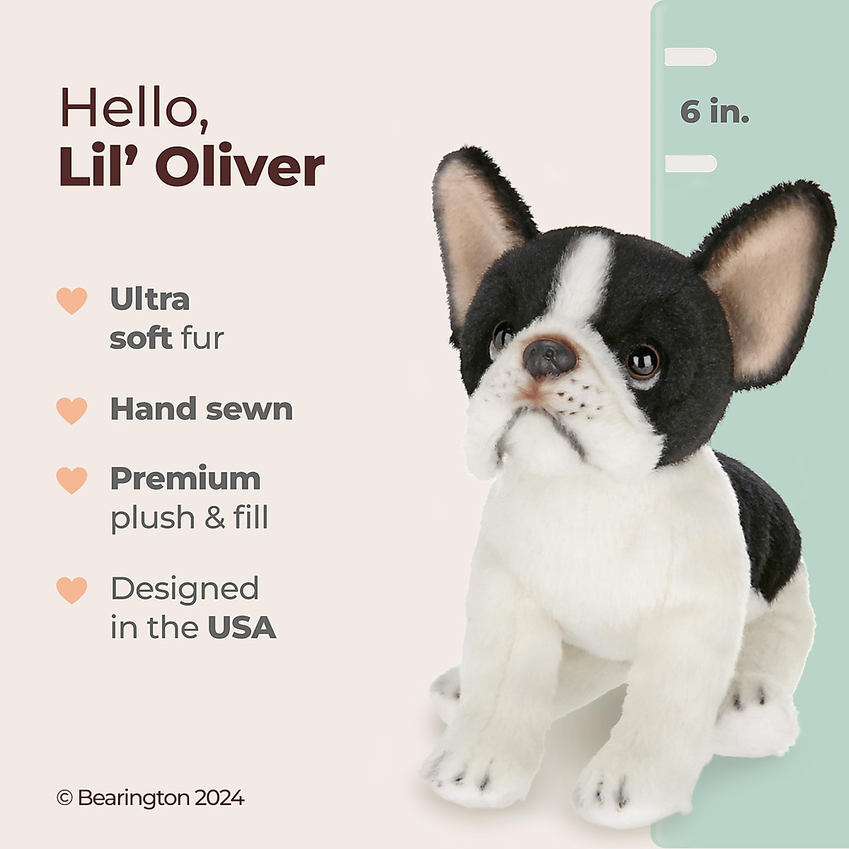Bearington Collection Lil' Oliver The French Bulldog Stuffed Animal, 6 Inch Dog Stuffed Animal