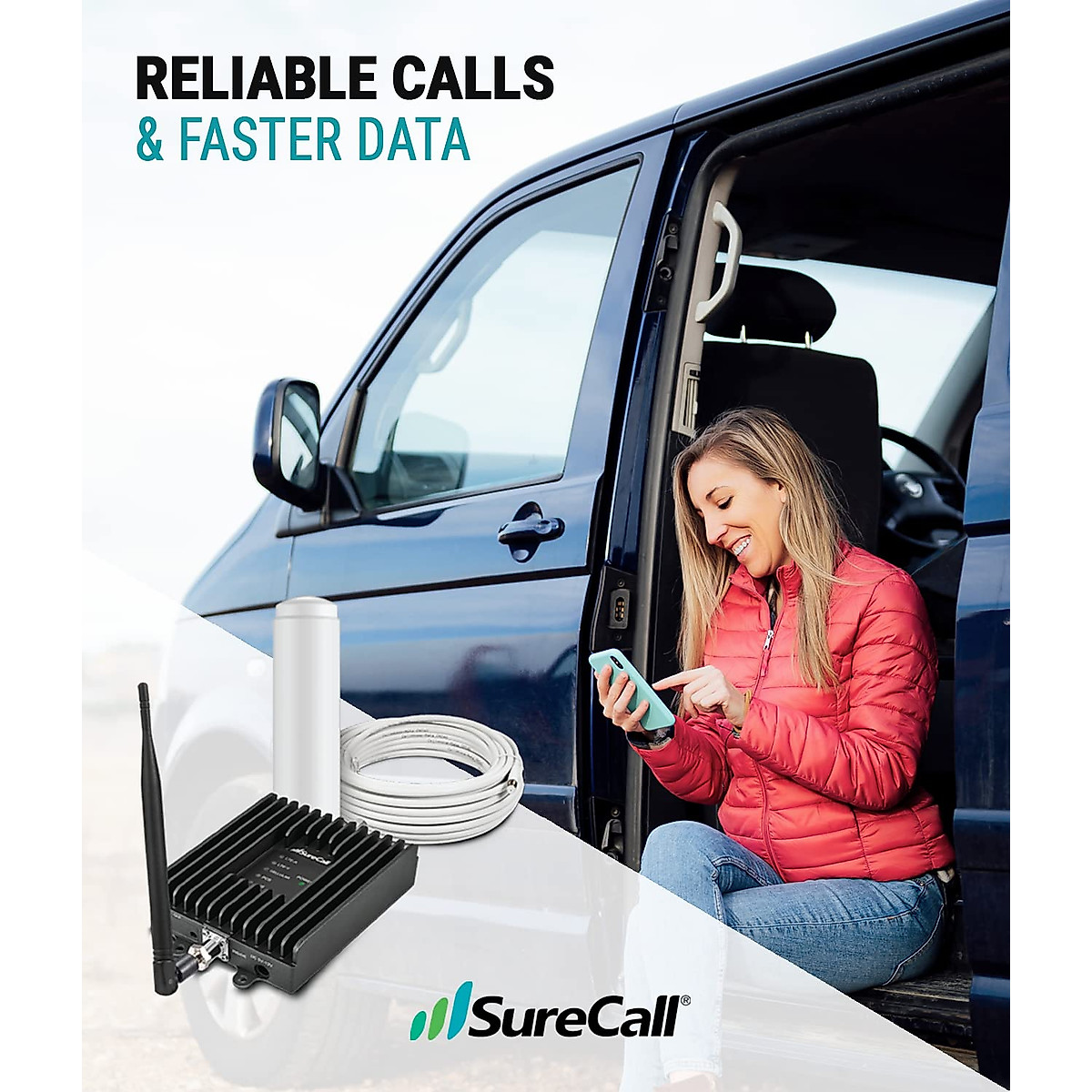 SureCall Fusion2Go 3.0 RV Cell Signal Booster for Motorhome, 5G/4G LTE, Large Vehicles, Permanent Omni Antenna, Multi-User All Carrier Boosts Verizon AT&T Sprint T-Mobile, FCC Approved, USA Company