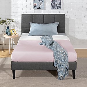 ZINUS Lottie Upholstered Platform Bed Frame with Short Headboard / Mattress Foundation / Wood Slat Support / No Box Spring Needed / Easy Assembly, Grey, Twin