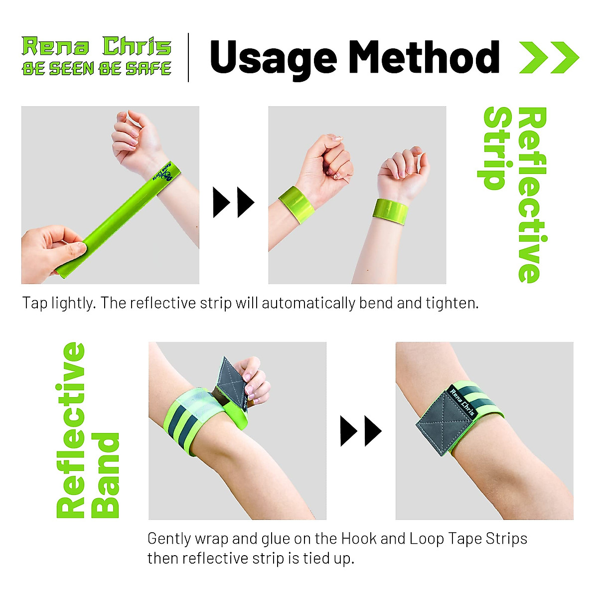 Reflective Running Gear, 4pcs High Visibility Reflective Bands for Night Walking, Safety Running Gear with Reflective Tape for Clothing, Running Safety Gear for Women, Man, Kids