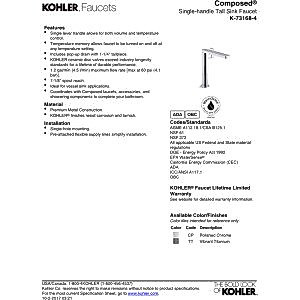 KOHLER K-73168-4-CP 73168-4-CP Composed Tall Single Bathroom Sink Faucet with Lever Handle, Polished Chrome