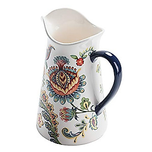 Bico Protea Cynaroides Ceramic 2.5 Quarts Pitcher with Handle, Decorative Vase for Flower Arrangements, Dishwasher Safe