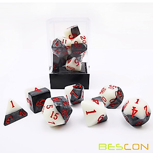 Bescon Two-Tone Glowing Polyhedral Dice 7pcs Set Green Dawn, Luminous RPG Dice Set d4 d6 d8 d10 d12 d20 d%, Brick Box Packaging