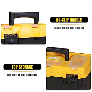 Torin 15.5" Plastic Storage Tool Box with Removable Tray,Small Toolbox Organizer With Screw Box, Black/Yellow ATRJH-3015T