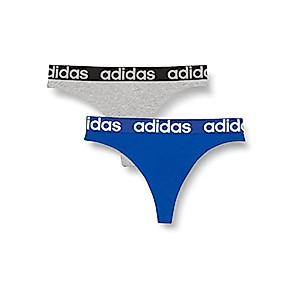 adidas Women's Comfort Cotton Thong Underwear Panty-2 Pack, HTRGRY-BOLDBLUE, L