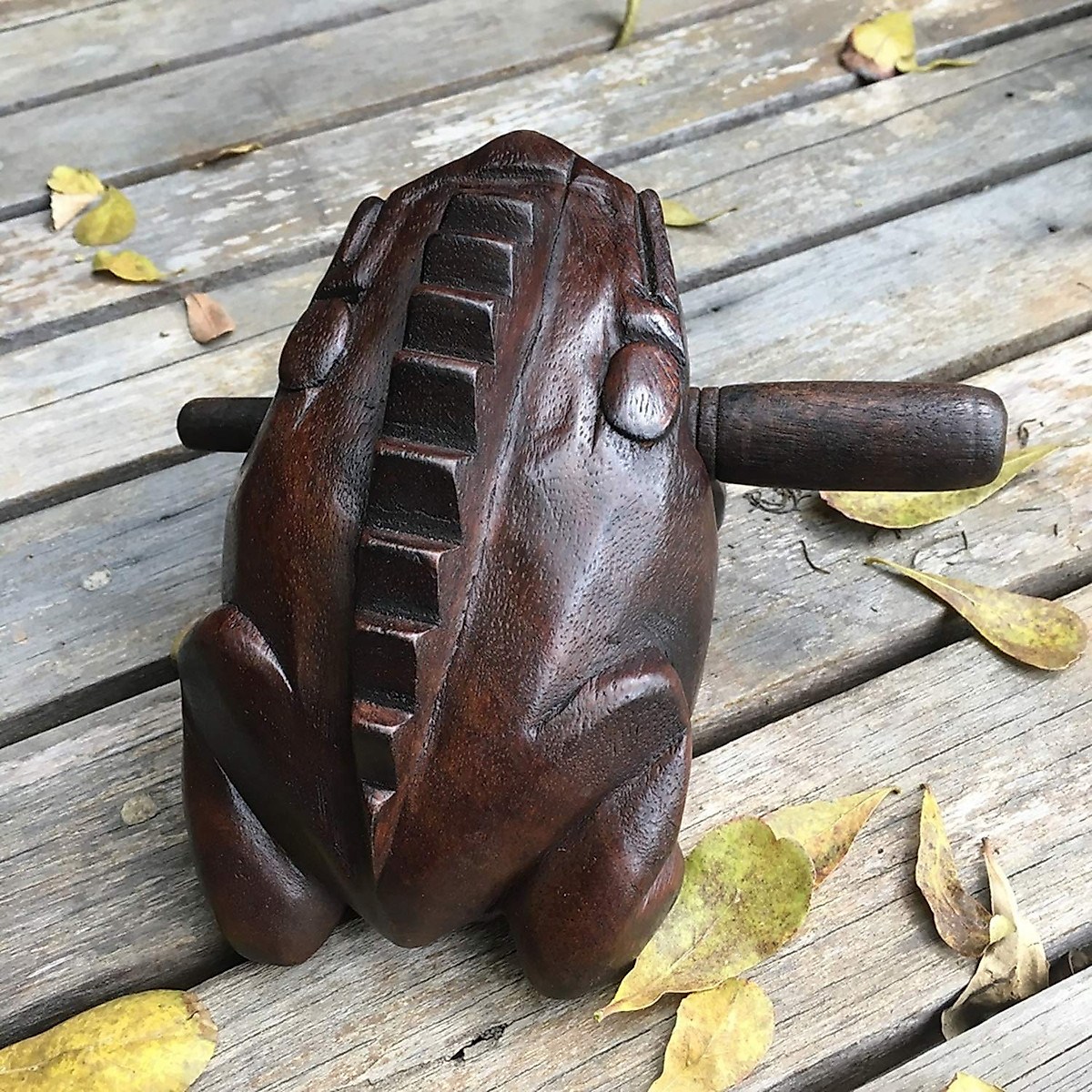Cozinest Medium 6" Wood Frog Guiro Rasp Percussion Musical Instrument Tone Block Wooden Handcraft Percussion Instruments Products From Thailand Lucky Frog for Home Office Decor (Brown)