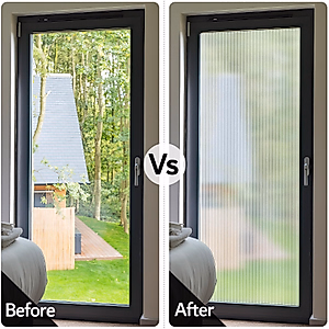 VELIMAX Reeded Glass Privacy Film, Frosted Window Vinyl, 3D Decorative Window Decals Non Adhesive for Bathroom, Living Room 17.7x78.7 inches