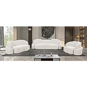 Meridian Furniture 108Cream-L Principessa Collection Modern | Contemporary Loveseat with Rich Cream Boucle Fabric, Curved Seat and Back, 68" W x 35" D x 29" H, Cream