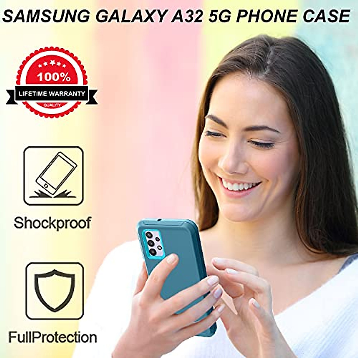 ONOLA Compatible with Samsung A32 5G Case,Galaxy A32 5G Case with HD Screen Protector (2 Pack),Samsung Galaxy A32 5G Case 3 in 1 Durable Case (Lakeblue, A32 5G)