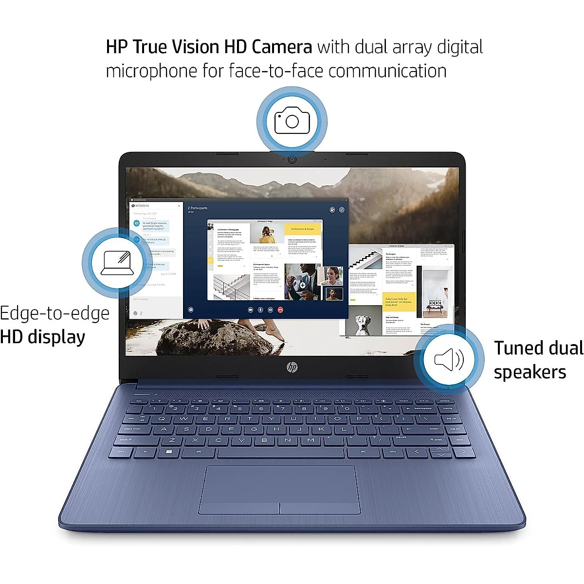 HP 14" Laptop for Student and Business - HD Display, Intel Quad-Core Processor, 4GB RAM, 64GB eMMC, ‎Intel UHD Graphics 600, Wi-Fi, Bluetooth, Webcam, Windows 11 Home in S Mode, Blue