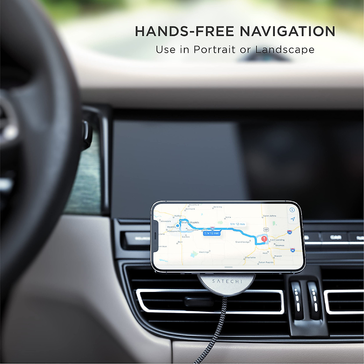 Satechi Magnetic Wireless Car Charger (Qi Wireless Charging) 7.5W Air Vent Mount - Compatible with iPhone 16 Pro Max/16 Pro/16/16 Plus, iPhone 15 Pro Max/15 Pro/15/15 Plus and More