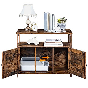 HOOBRO Litter Box Enclosure, Cat Litter Box Furniture Hidden, Enclosed Cat Toilet, Litter House, Large Size, with Extra Storage Space, Side Table, Coffee Table, Nightstand, Rustic Brown FG038MW01