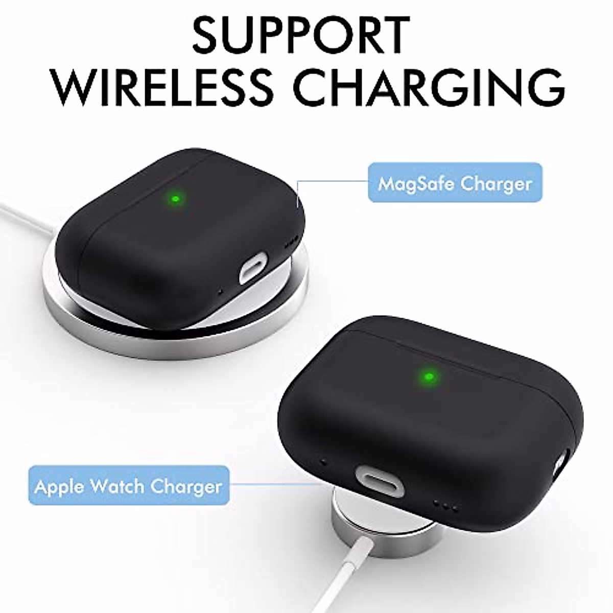 NIUTRENDZ AirPods Pro 2 Case Cover 2022 Slim Silicone Shock-Absorbing Protective Case with Lanyard [Front LED Visible] (Black)