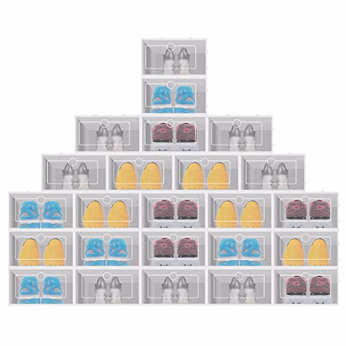 SHNORM Transparent Shoe Storage Box - Folding Large Size Cabinet Unit Easy Assembly, Stackable Shoe Storage Box with Lid for Women/Men (24/12/6Pcs) (#2:24Pcs with Lid, White)