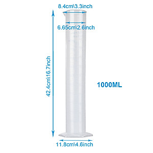 AKOLAFE 2 Pack 1000ml Plastic Graduated Cylinder, Transparent Measuring Cylinder Set, Science Measuring Test Tube Flask with 2-Sided Marking & Pour Spout, for Science Projects, Laboratory Supplies