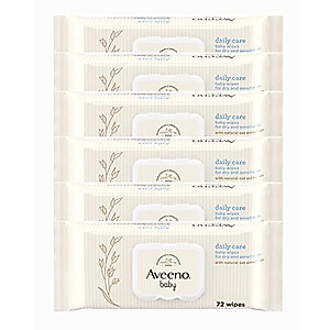 AVEENO Baby Daily Care Wipes - Cleanse Gently and Efficiently - Baby Wipes - Baby Essentials - 72 Wipes, Lid On Each Pack, Pack of 6 (432 Wipes in Total)