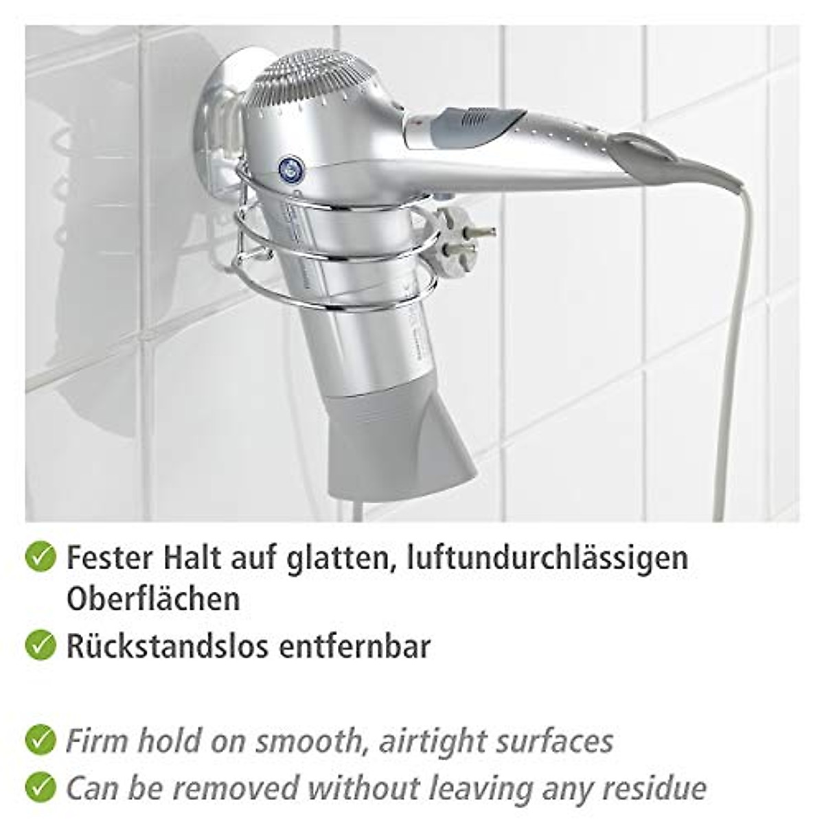 WENKO Osimo Hair Dryer Holder, 5" x 4.7" x 4.3", Chrome