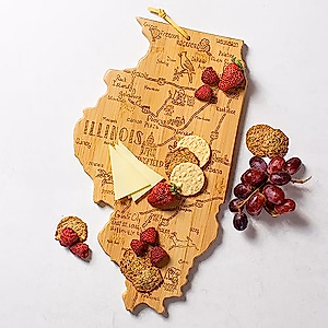 Totally Bamboo Destination Illinois State Shaped Serving and Cutting Board, Includes Hang Tie for Wall Display