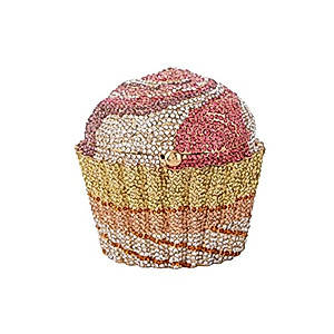 UMREN Cute Mini Cupcake Clutch Purse for Women Rhinestone Crystal Evening Bag Wedding Bridal Handbag Party Cocktail Shoulder Bag Pink