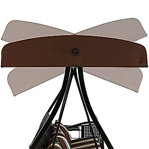 Sunnydaze 3-Seat Deluxe Outdoor Patio Swing with Heavy Duty Steel Frame and Canopy, Brown Stripe Cushions, 600-Pound Weight Capacity