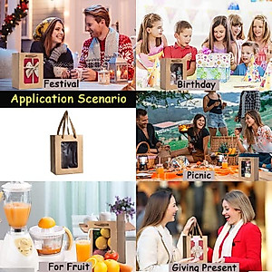 Dasofine 12pcs Brown Gift Bag with Window, Sturdy Paper Tote with Transparent Window, 5.9"×3.9"×7.9" Paper Gift Bags with Handles, Flower Bouquet Bags