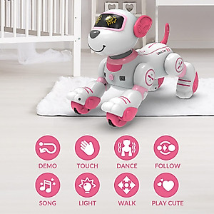 STEMTRON Programmable Remote Control Robot Cat Robot Dog for Kids, Interactive Robotic Dog Robotic Cat, Robo Dog Robo Cat, RC Robot with Touch Sensing, LED Eyes, Dance & Music