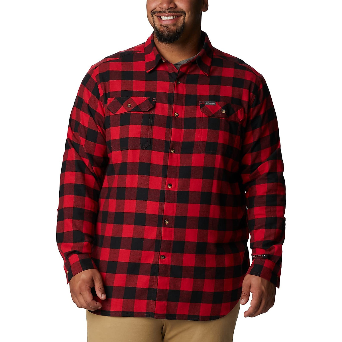 Columbia mens Flare Gun Stretch Flannel, Mountain Red Twill Buffalo Check, Large