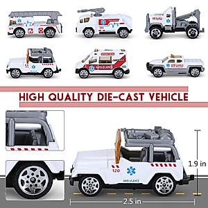 Airplane Toy Kids Plane 15 Inches Large with Light and Sound for 3 4 5 6 7 Year Old Boys Girls Toddlers, Ambulance Aircraft Toy Vehicle Play Set with Traffic Signs and 6 Rescue Trucks