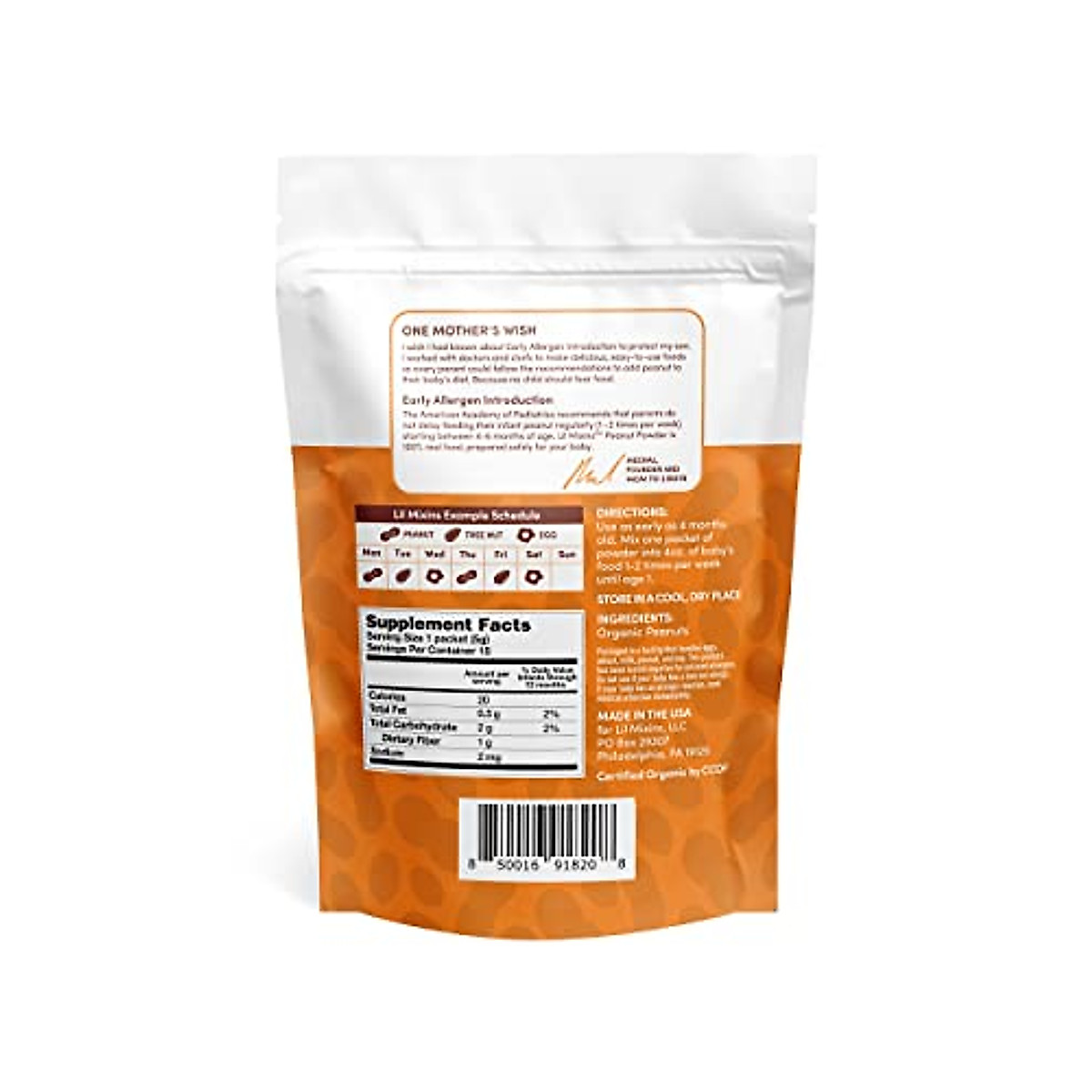 Lil Mixins Early Allergen Introduction Powder, Peanut | Baby Stage 1-3, For Infants & Babies 4-12 Mo., Support Healthy Food Tolerance | Individual Packets, 2 Month Supply