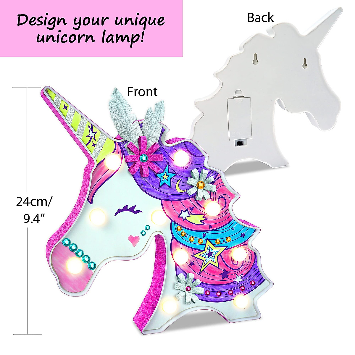 KRAFUN Easy DIY Unicorn LED Night Light Kids Lamp Kit for Girl Crafts – My First Beginner Arts and Crafts Gift, STEM STEAM Toys Painting Lamp with Marker for Age 5 6 7 8 9 10 11 12 Year Old