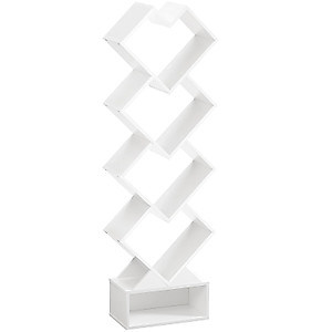 HOOBRO Bookshelf, 5-Tier Tree Bookcase, White Modern Heart Shaped Floor Standing Book Storage Rack for CDs in Small Space, Wooden Shelf for Study, Home Office, Living Room, Bedroom, White WT05SJ01