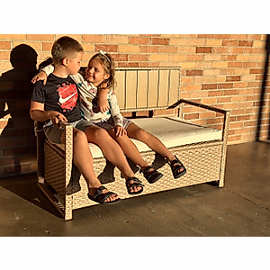 YITAHOME 70 Gal Outdoor Storage Bench, All-Weather PE Rattan Deck Box, Wicker Storage Seat Box for Patio Furniture, Outdoor Cushions, Pool Storage and Garden Tools, Beige