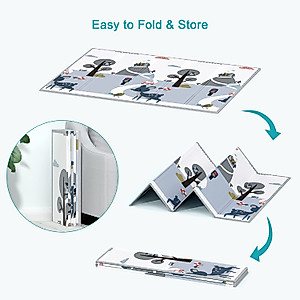 YOOVEE Foldable Baby Play Mat for Crawling, Extra Large Play Mat for Baby, Waterproof Non Toxic Anti-Slip Reversible Foam Playmat for Baby Toddlers Kids, 79" x 71" x 0.4"