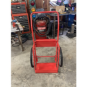 Red Steel Welding Cart Hauls Welding Tanks Torch Equipment Over Rough Terrain