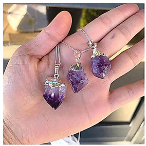 Adabele 1pc Real 925 Sterling Silver Raw Purple Amethyst Crystal Drop Pendant Statement Necklace 18 inch Free Form Healing Chakras Stone Fine Jewelry Gift NK18-21