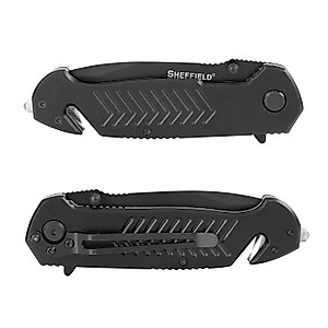 Sheffield 12870 Moab 3.5 Inch Emergency Folding Knife, Partially Serrated Drop Point Blade, Belt Cutter, Glass Breaker, Tactical EDC Pocket Knife