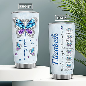wowcugi Personalized Christian Gifts For Women Faith Tumbler 20oz 30oz Inspirational Stainless Steel Insulated Tumblers Coffee Travel Mug Spiritual Jesus Religious Christians Gift, Butterfly 1