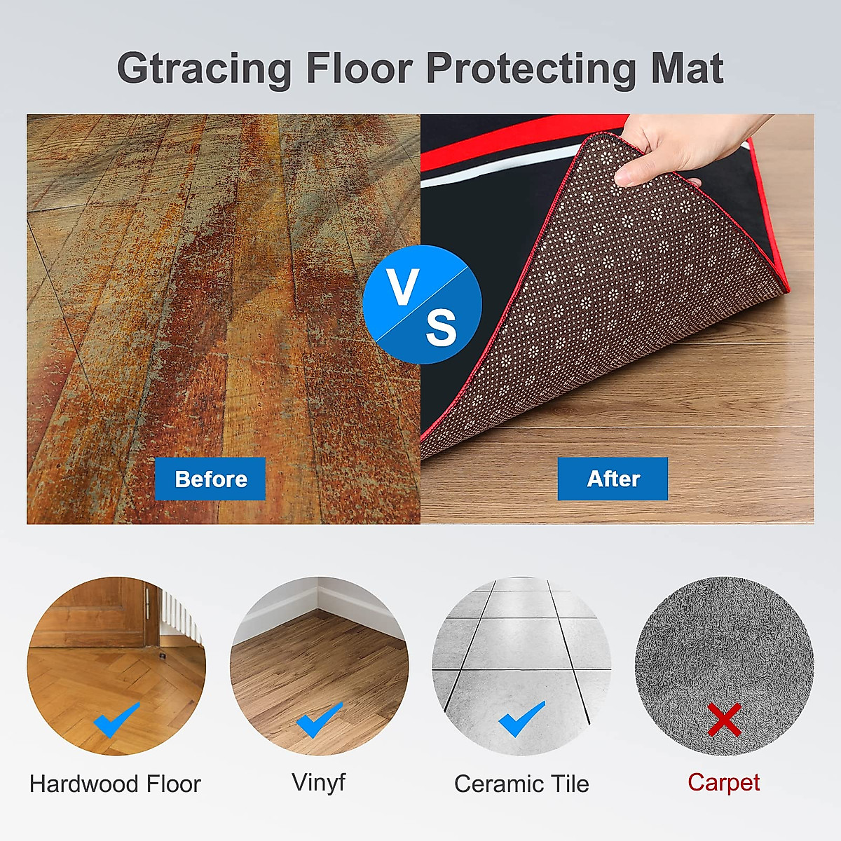 GTRACING Gaming Chair Mat for Hardwood Floor 43 x 35inch Office Computer Gaming Desk Chair Mat for Hard Floor Red