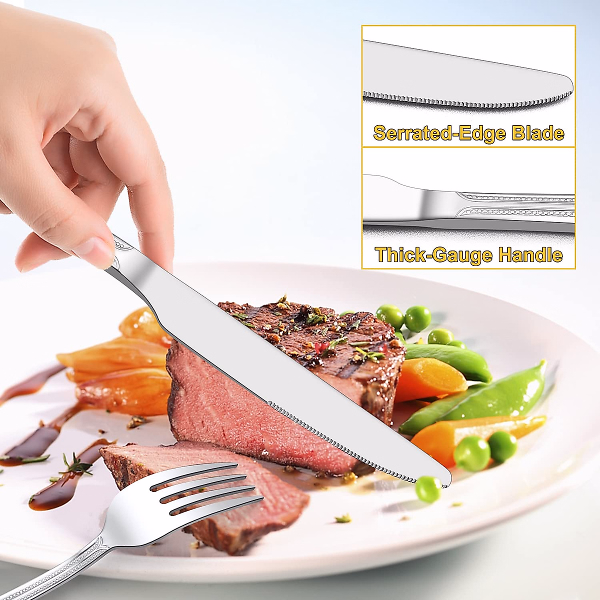 E-far 60-Piece Silverware Set for 12, Stainless Steel Flatware Cutlery Set with Pearled Edge, Include Forks Spoons and Knives, Modern Tableware Eating Utensils for Kitchen Restaurant, Dishwasher Safe