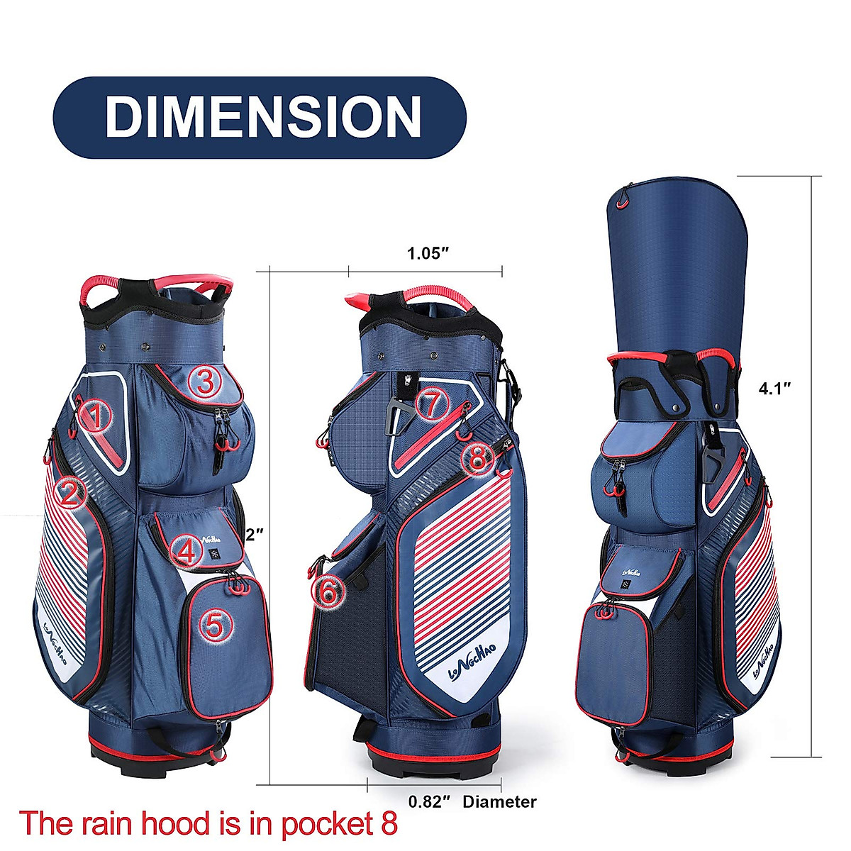 Golf Cart Bag with 14 Way Organizer Divider Top, Lightweight Golf Bags for Man Woman with Cooler Pouch, Backpack Strap (Blue/Red)