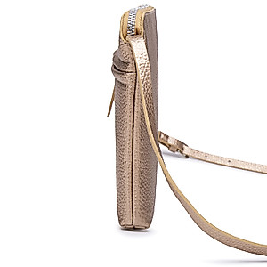 DAVIDJONES Top Zip Crossbody Bags for Women, Faux Leather Metallic Envelope Shoulder Bag Cell Phone Crossbody Purse with Long Strap-Champagne