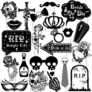 22 Pcs Bride or Die Photo Booth Props Kit - Gothic Bachelorette Decorations for Women Girls, RIP Single Life Selfie Props for Bridal Shower Halloween Till Death Do Us Party Supplies(Black + White)