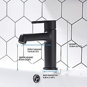 Fapully Modern Bathroom Sink Faucet Single Hole Single Handle, Bathroom Vanity Faucet, Bathroom Vessel Faucet, Matte Black