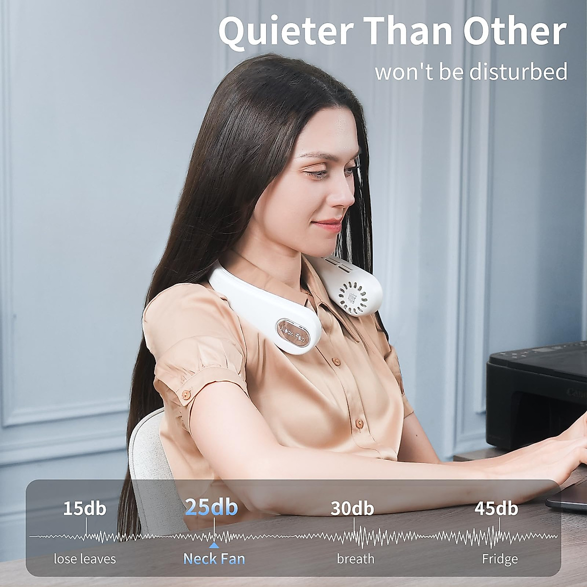 HUIDANGJIA Portable Neck Fan, Bladeless Personal Fan, Rechargeable 4000mAh Battery, No Hair Snagging, 3 Speeds Faster Cooling, Ultra Quiet, Gifts for Men Women, Home, Office, Travel Essentials, White