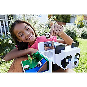 Mattel Minecraft Mob Head Minis Toys, Panda Playhouse Playset & 2 Panda Action Figures, Removable Bamboo Shoots & Cake Slice