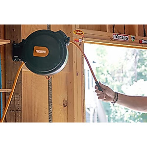 Freeman P1465CHR 1/4" x 65' Compact Retractable Air Hose Reel with Fittings Spring Loaded Compressed Air Hose with Auto-Guide Rewind & 180° Swivel Mount, Black, Orange