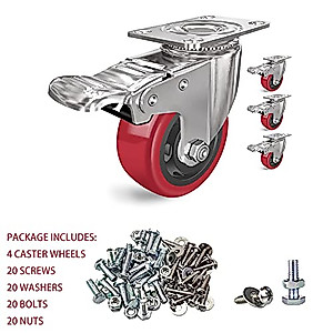 Caster Wheels 3 inch Set of 4, with Safety Dual Locking Bearing Casters, and Polyurethane Foam No Noise Wheels, Heavy Duty - 250 Lbs Per Casters(Bonus of 2 Hardware Kits)